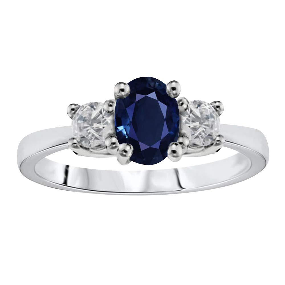 Voss+Agin Genuine Diamond (.15ctw) & Oval Sapphire (1.00ctw) 3 Stone Ring, in 14K White Gold (7)