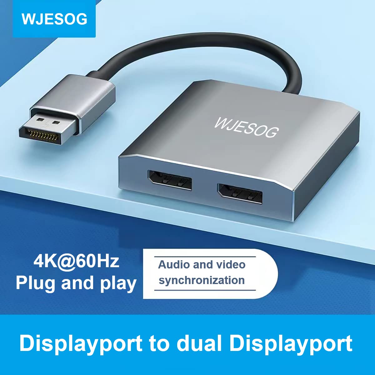 WJESOG Displayport to Dual Displayport Splitter Dual 4K@60Hz Resolution,DP to 2 Displayport Hub Multi Stream Transport Support 4K Resolution for Windows and Mac System