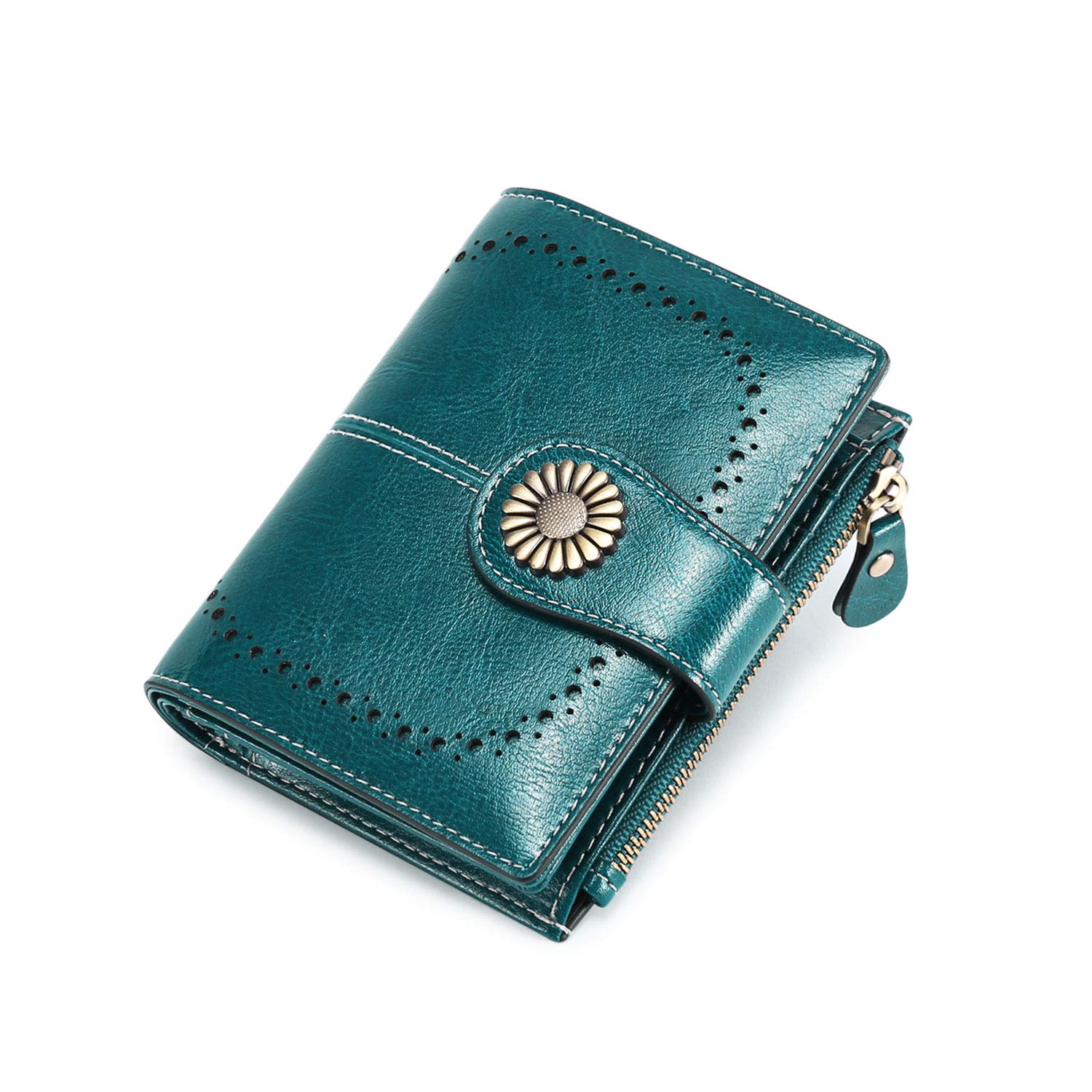 Womens Small Wallet Lady Purse Bifold RFID Blocking Leather Short Zipper Wallet Vintage Card Holder Organizer Safe Coin Purse (Blue)