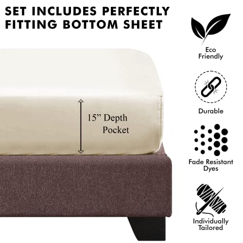 URBANHUT 1000 Thread Count 100% Cotton Queen Sheets Set (4Pc), Soft & Smooth Luxury Bed Sheets for Queen Size Bed, Sateen Weave Hotel Sheets, 16" Elasticized Deep Pocket - Ivory