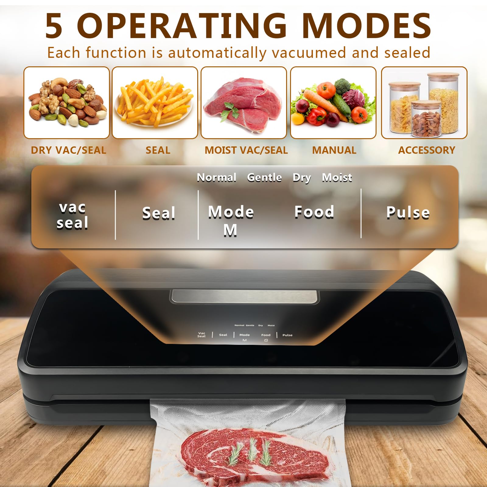Vacuum Sealing Machine, Food Preservation Sealing Machine, Air Sealing System for Vacuum Bag/Can Food Preservation, Dual Pump Suction 95Kpa, 8 and 1 Easy Mode, Built-in Cutter, 14 Piece Starter Kit