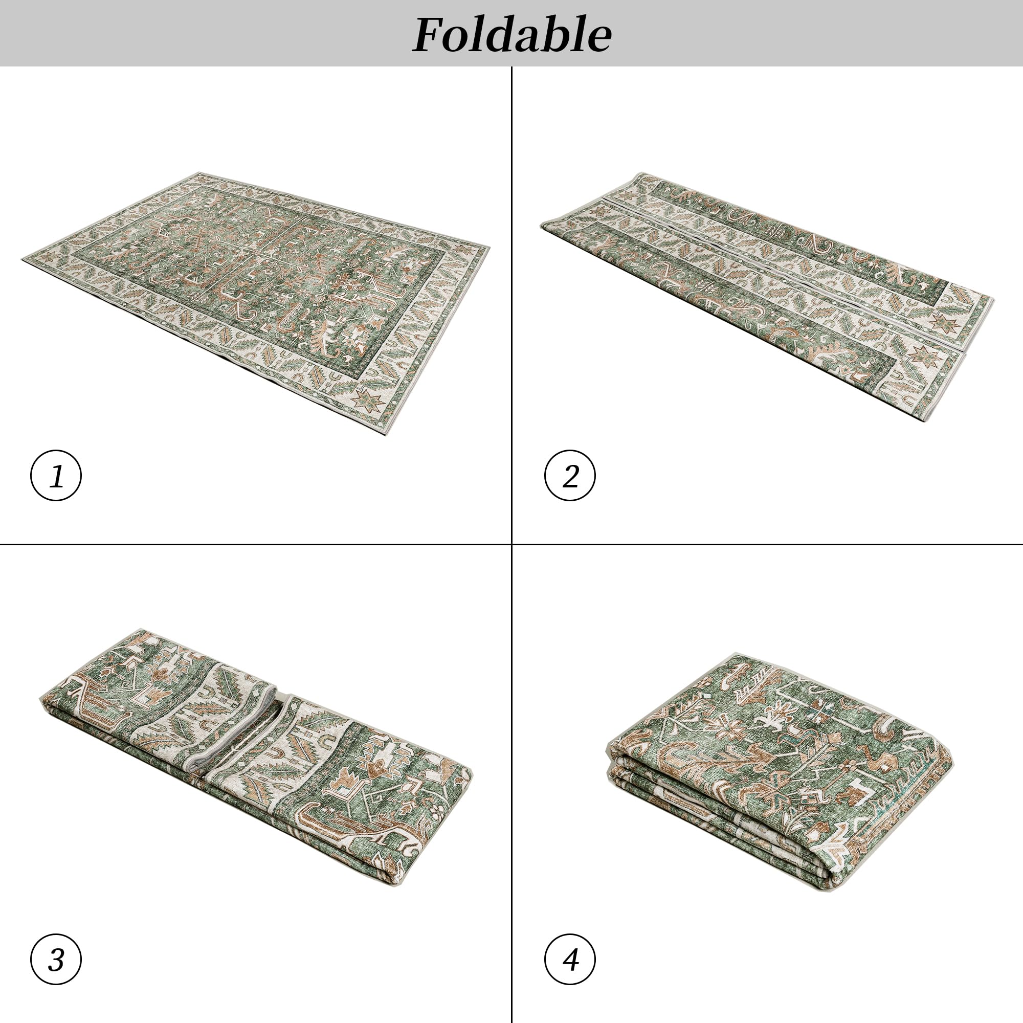 Valenrug Washable Rug 6x9 - Ultra-Thin Antique Collection Area Rug, Stain Resistant Rugs for Living Room Bedroom, Distressed Vintage Rug(Green, 6'x9')