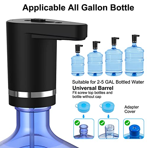 Water Bottle Pump Dispenser 5 Gallon, Manual Straight Plug Button, Automatic Drinking Water Pump, USB Charging with jug Cap, Black