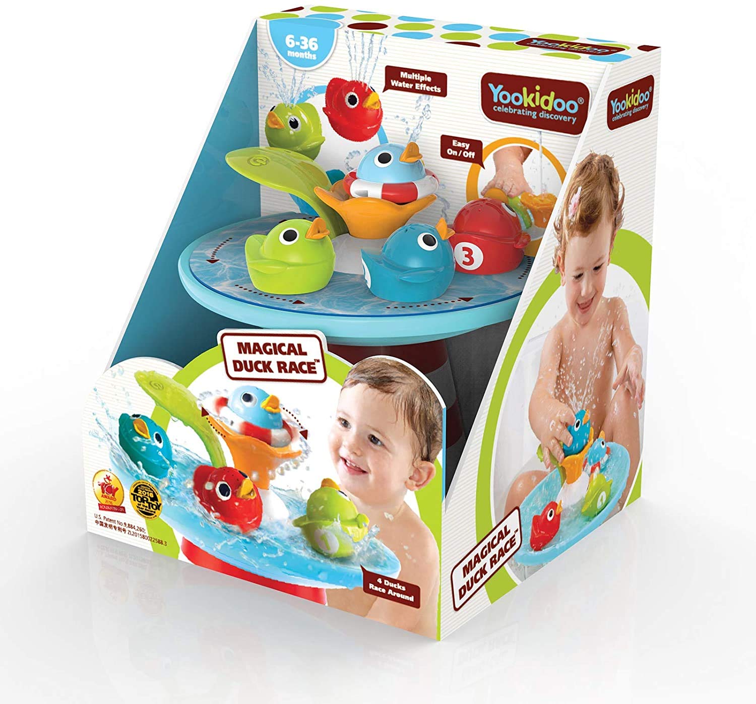 Yookidoo Duck Race Baby Bath Toy - Water Fountain and Four Racing Magical Ducks for Bathtime Sensory Development - Bath Time Fun 6 Months and Up