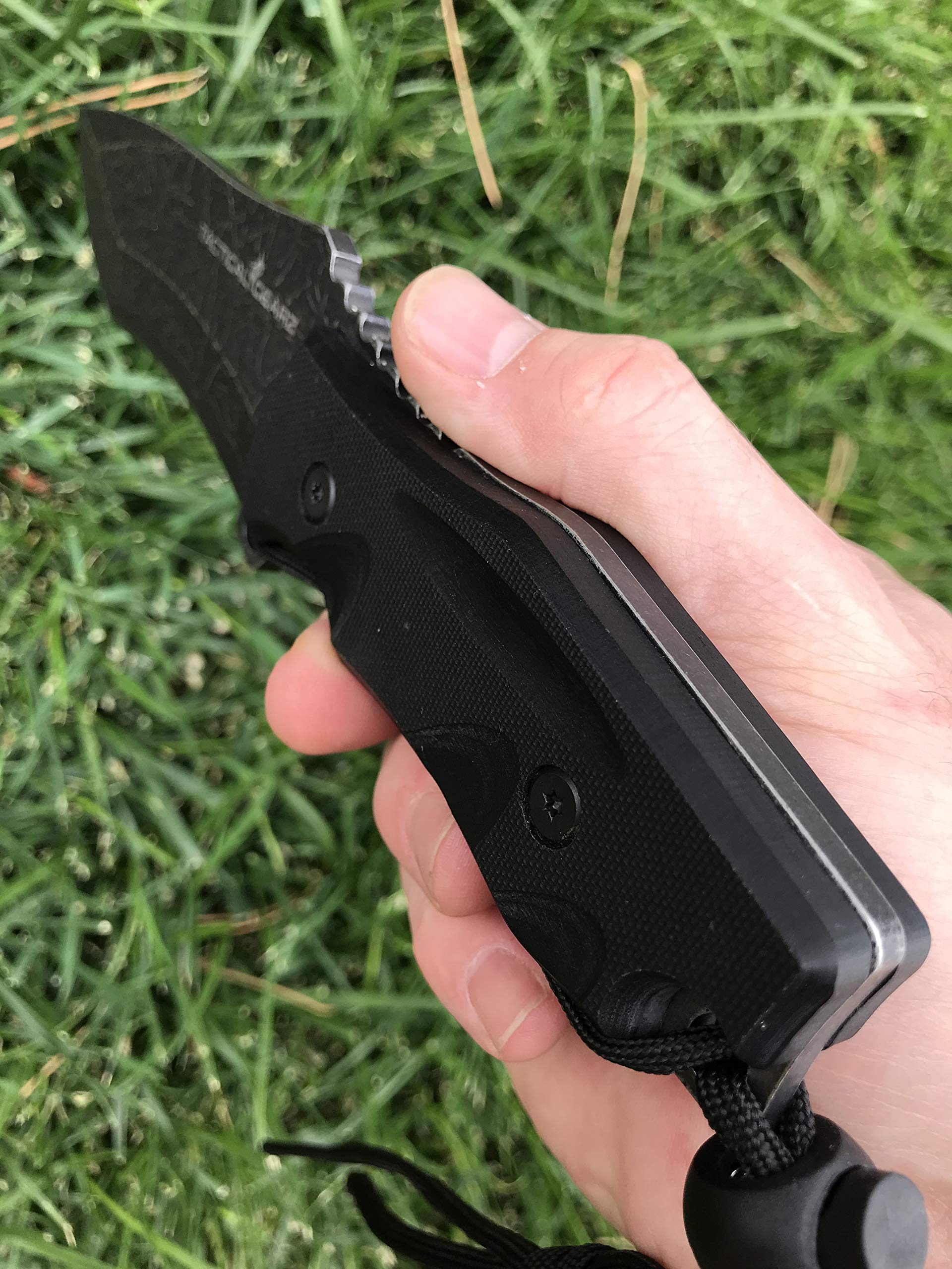 TACTICAL GEARZ TG Targ ST, 9.5" Straight Hunting Knife w/Sheath! Solid 440c Stainless Steel Acid Etched Scimitar Blade! Full Tang w/Black G10 Slab Handle!