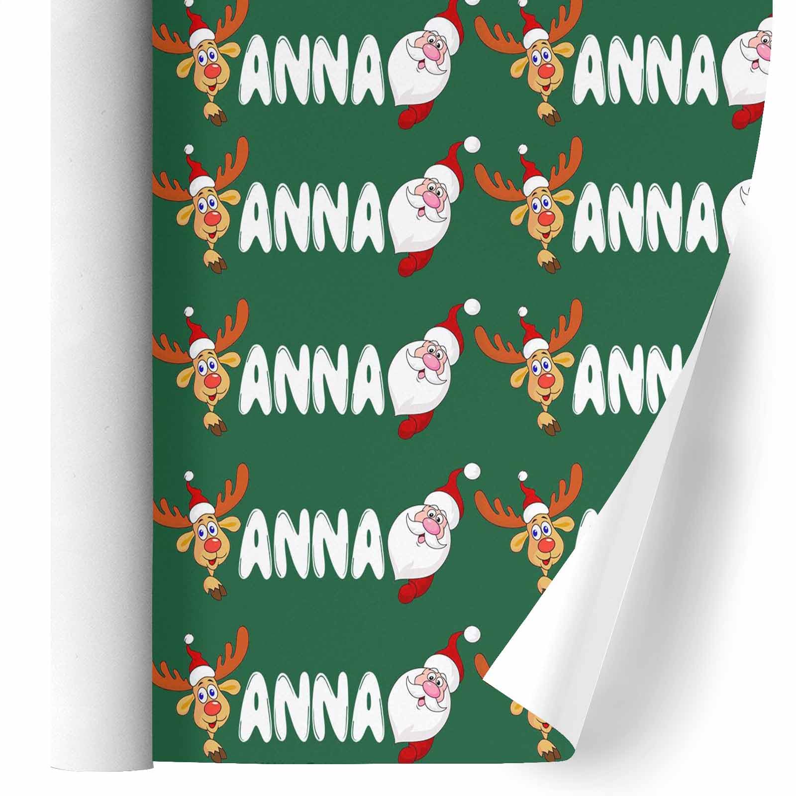 YESCUSTOM Personalized Green Gift Wrapping Merry Christmas Name Paper for Kids Women Men Christmas,Custom Santa Claus Name Wrapping Paper, Gift Wrap Roll 58"x 23"