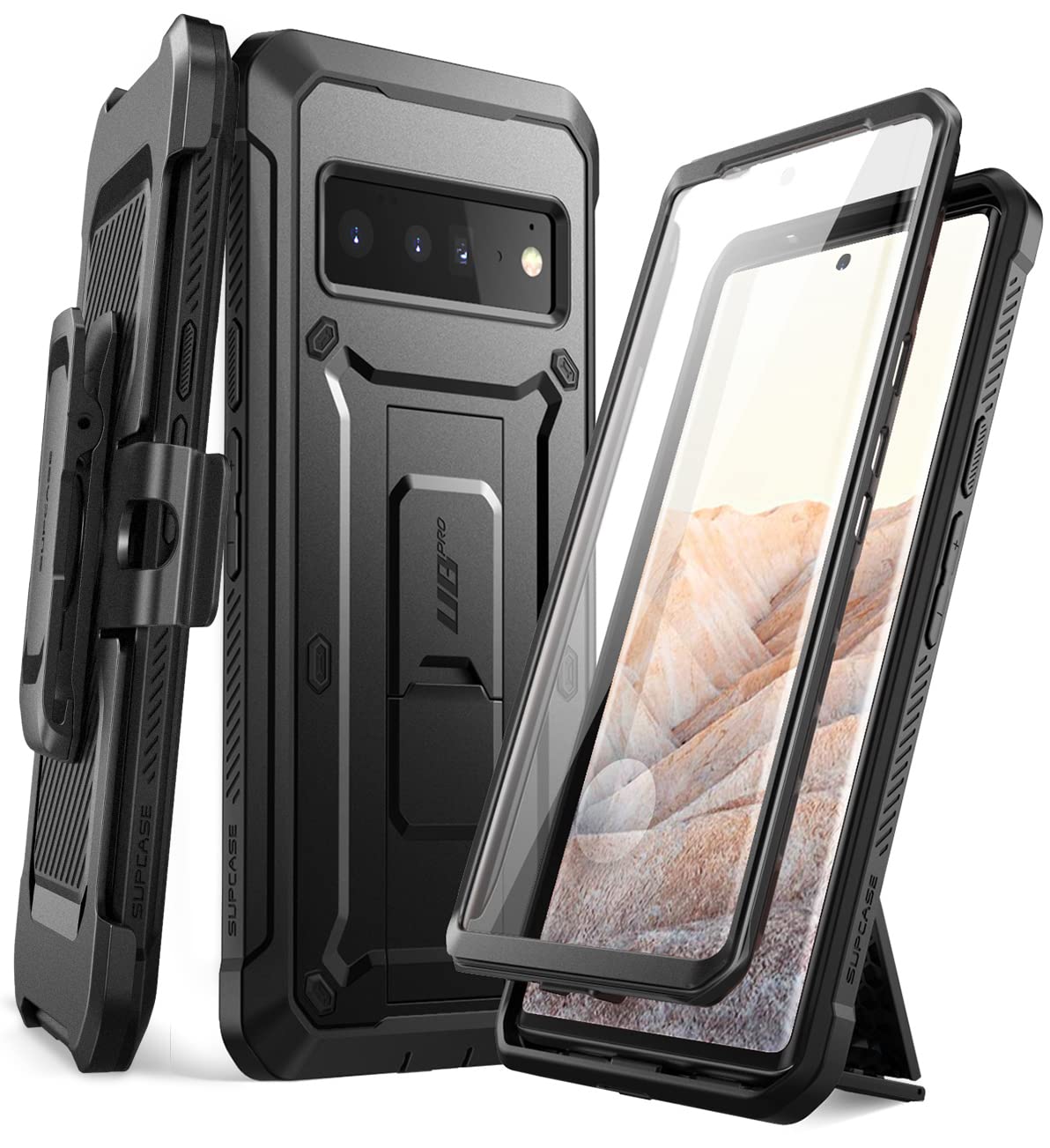 SUPCASE Unicorn Beetle Pro Series Case for Google Pixel 6 (2021 Release), Full-Body Rugged Belt-Clip & Kickstand Case with Built-in Screen Protector (Black)