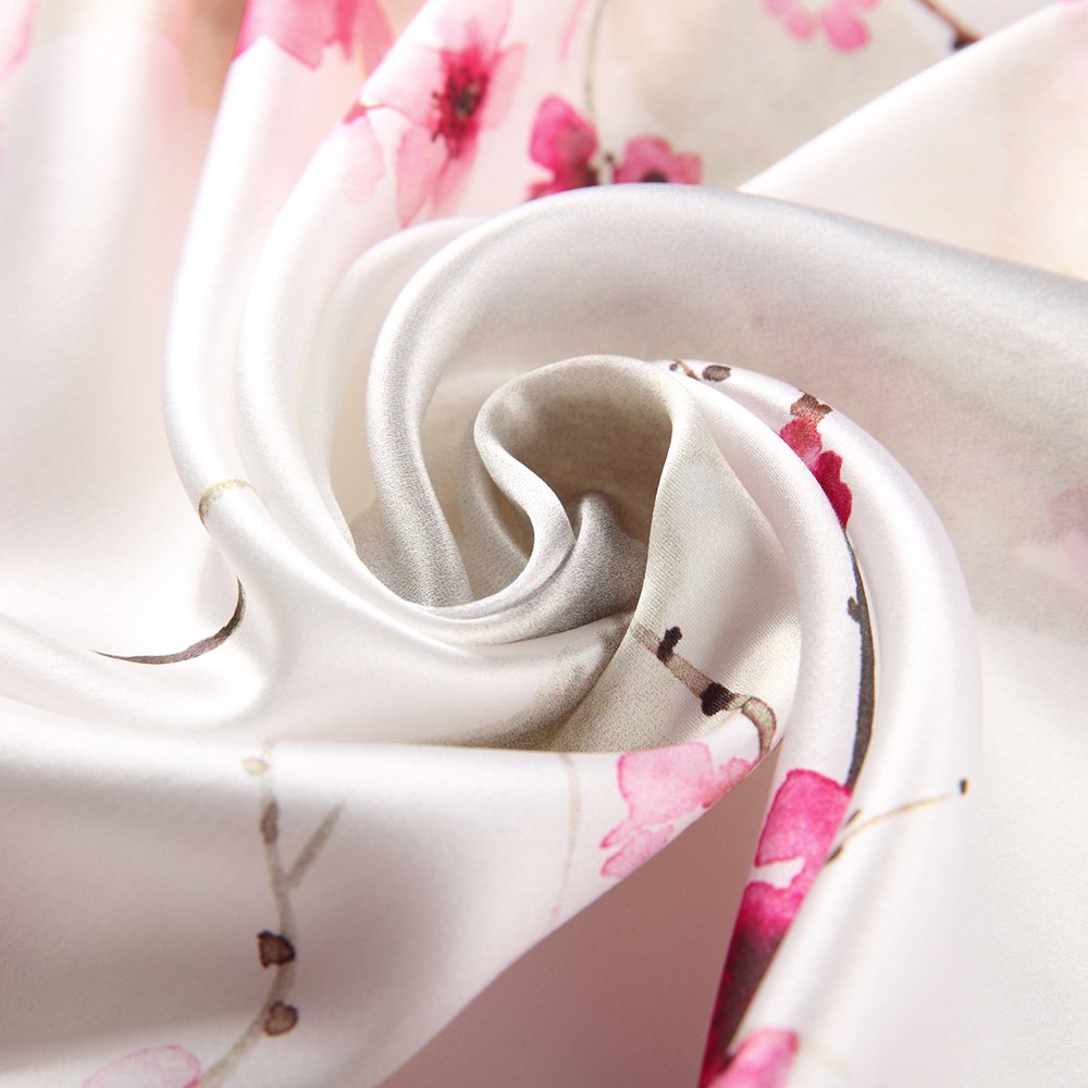 Women's 100% Mulberry Silk Scarf Floral Print Satin Long Scarf Wrap Shawl (Pxdy4)