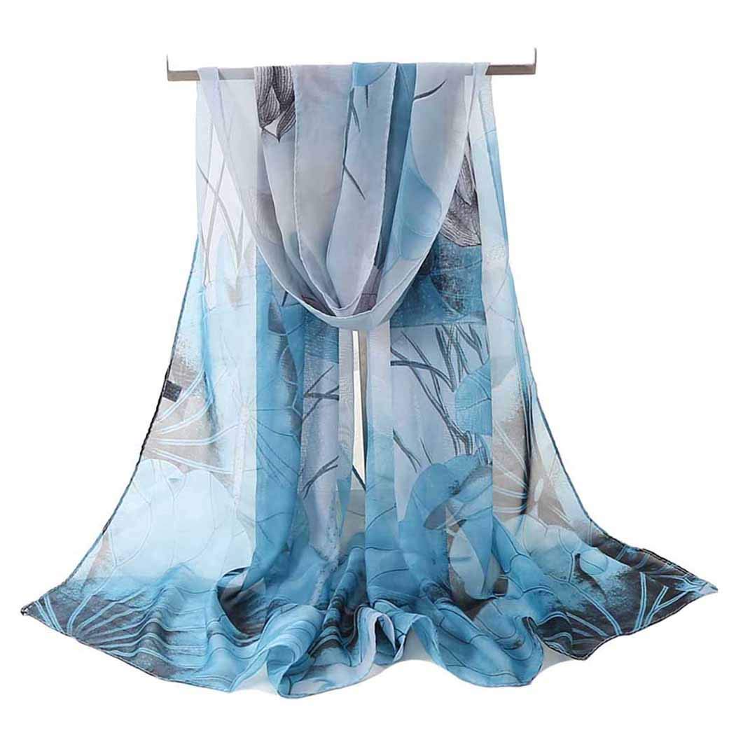 Women's Chiffon Scarf Lightweight Fashion Sheer Scarfs Shawl Wrap Scarves, Light Blue, 160*50CM