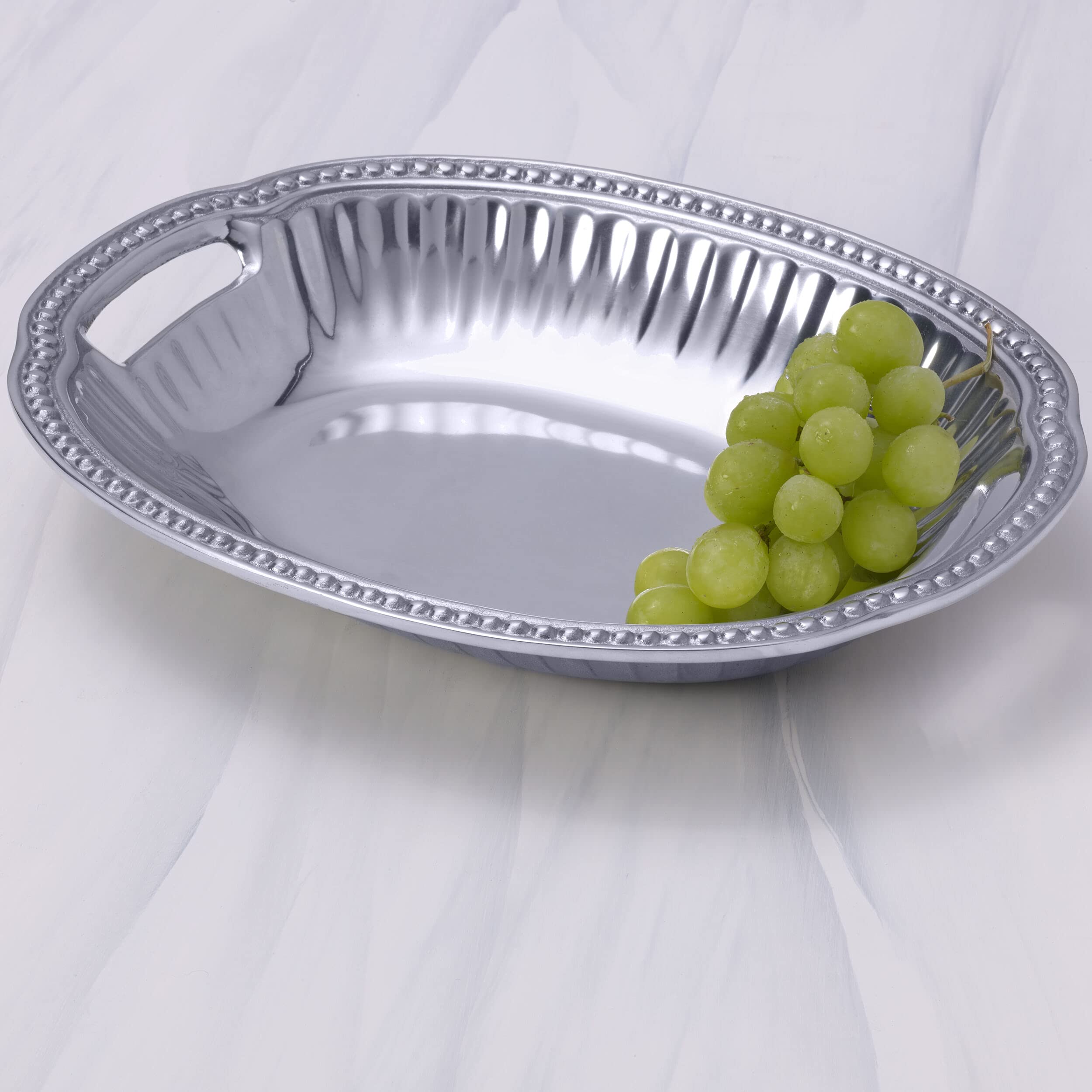 Wilton Armetale Flutes and Pearls Small Bowl with Handles, 12-Inch-by-9.5-Inch, Silver -