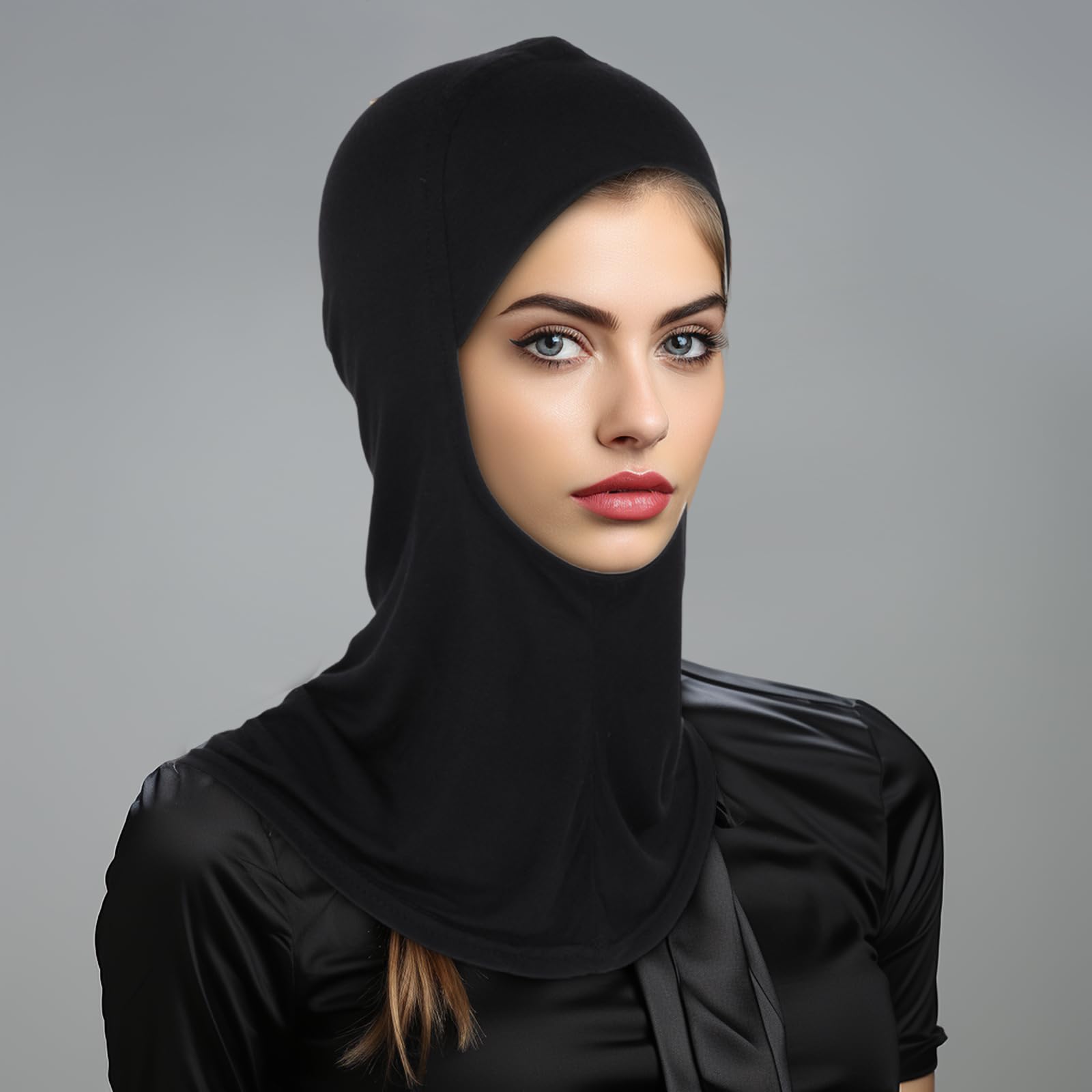 WLLHYF Solid Shawl Hijab for women Muslim Soft Breathable Stretch Long Hair Head Wraps Headkerchief Undercap for Women(Black)