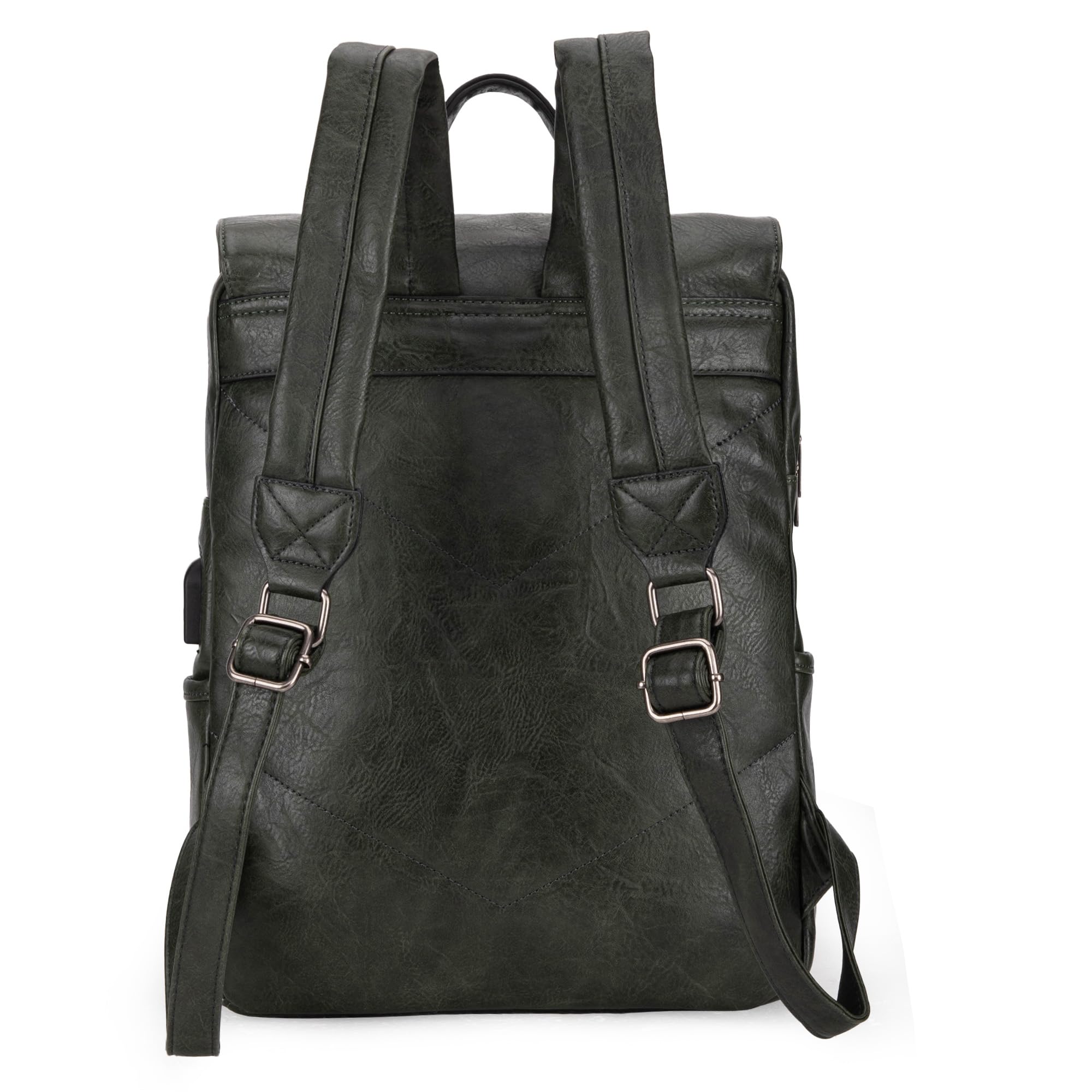 Wrangler Backpack for Women & Men Vegan Leather Travel Laptop Backpack Purse College Dark Green Backpack with USB Charging Port