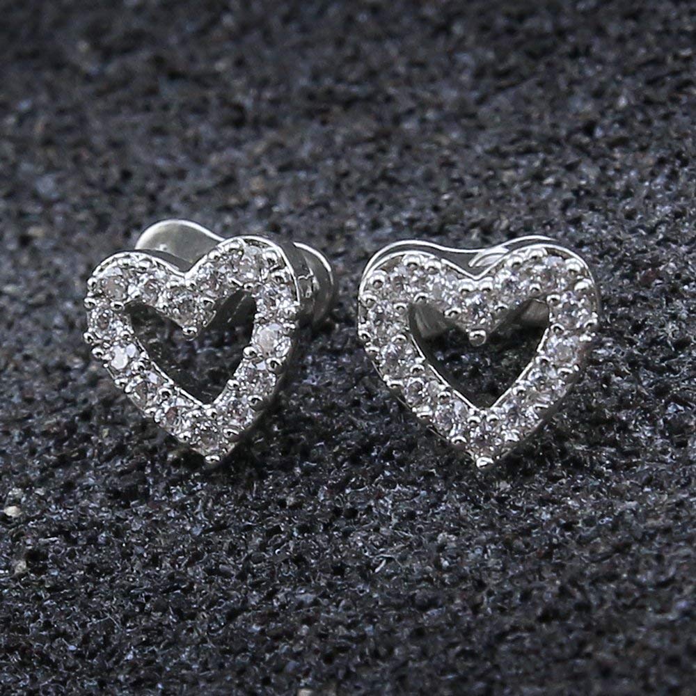 ZS 14g Cubic Zirconia Dermal Anchor Tops and Base Surgical Steel Microdermals Body Piercings (Hollow heart)