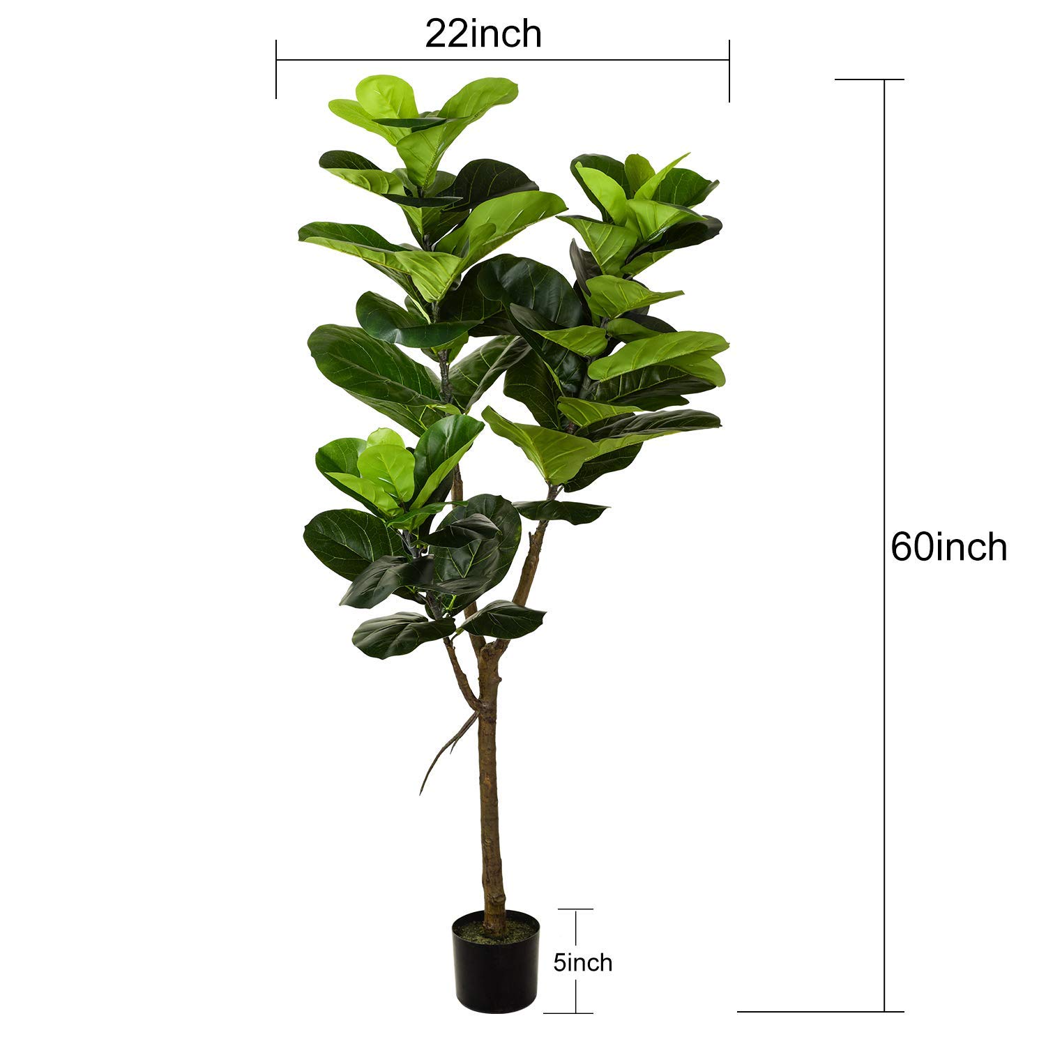 Wofair 5 Feet Artificial Fiddle Leaf Fig Tree in Planter, Faux Ficus Tree Plant for Home Garden Office Store Indoor Outdoor Decoration(Pot Included)