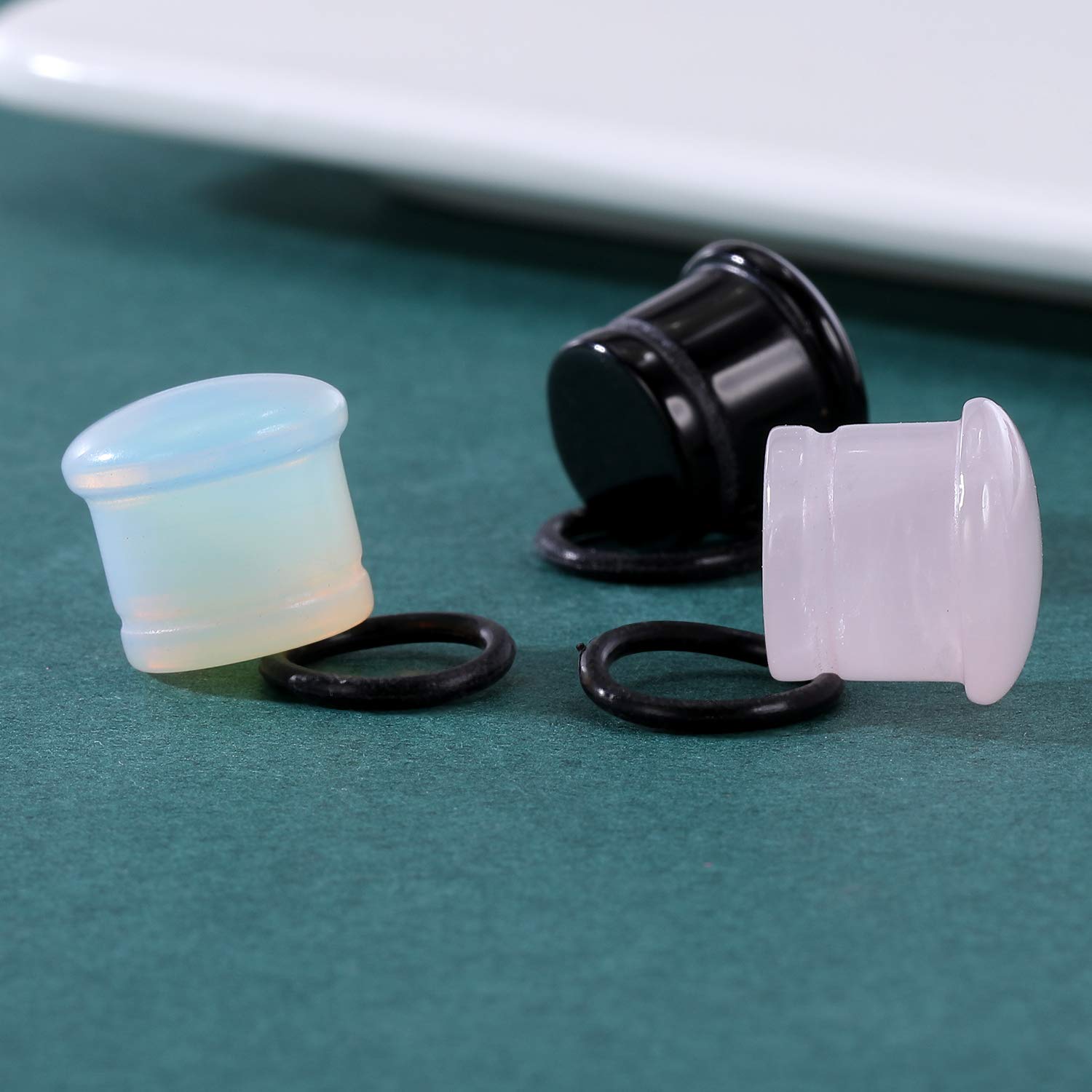 ZS 6 Pairs Mixed Stone Single Flare Ear Plugs Gauges Tunnels Expander with Silicone O-Ring (Gauge=4g(5mm))