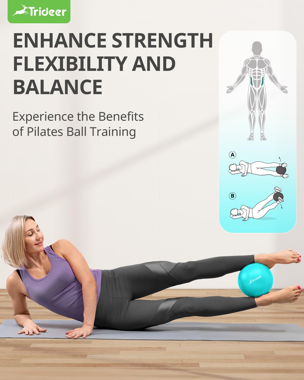 Trideer Pilates Ball 9 Inch with Pump, Core Ball, Mini Pilates Ball for Physical Therapy, Small Exercise Ball Between Knees, Small Workout Ball for Barre, Yoga, Stability, Workout, Office&Home Gym