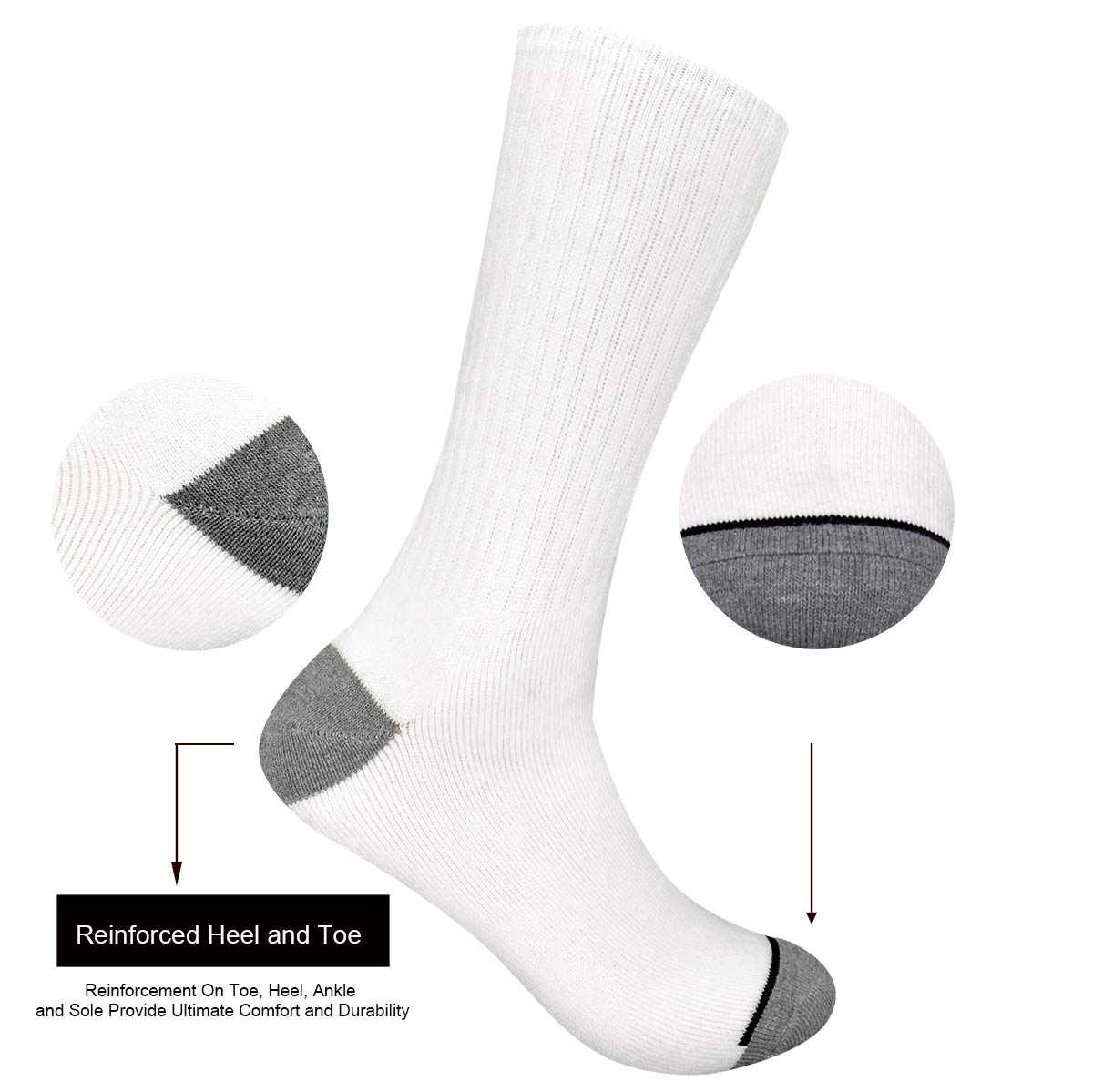 Vanksox Men's Cotton Moisture Wicking Extra Heavy Cushion Athletics Working Crew Socks(White 10P)