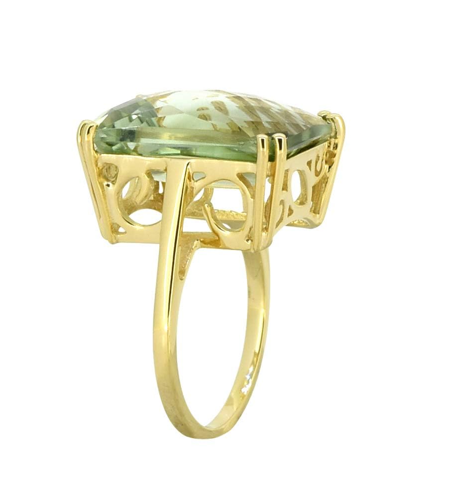 YoTreasure 14x18 MM 18kt Gold over Silver Green Amethyst Solitaire Bold Ring