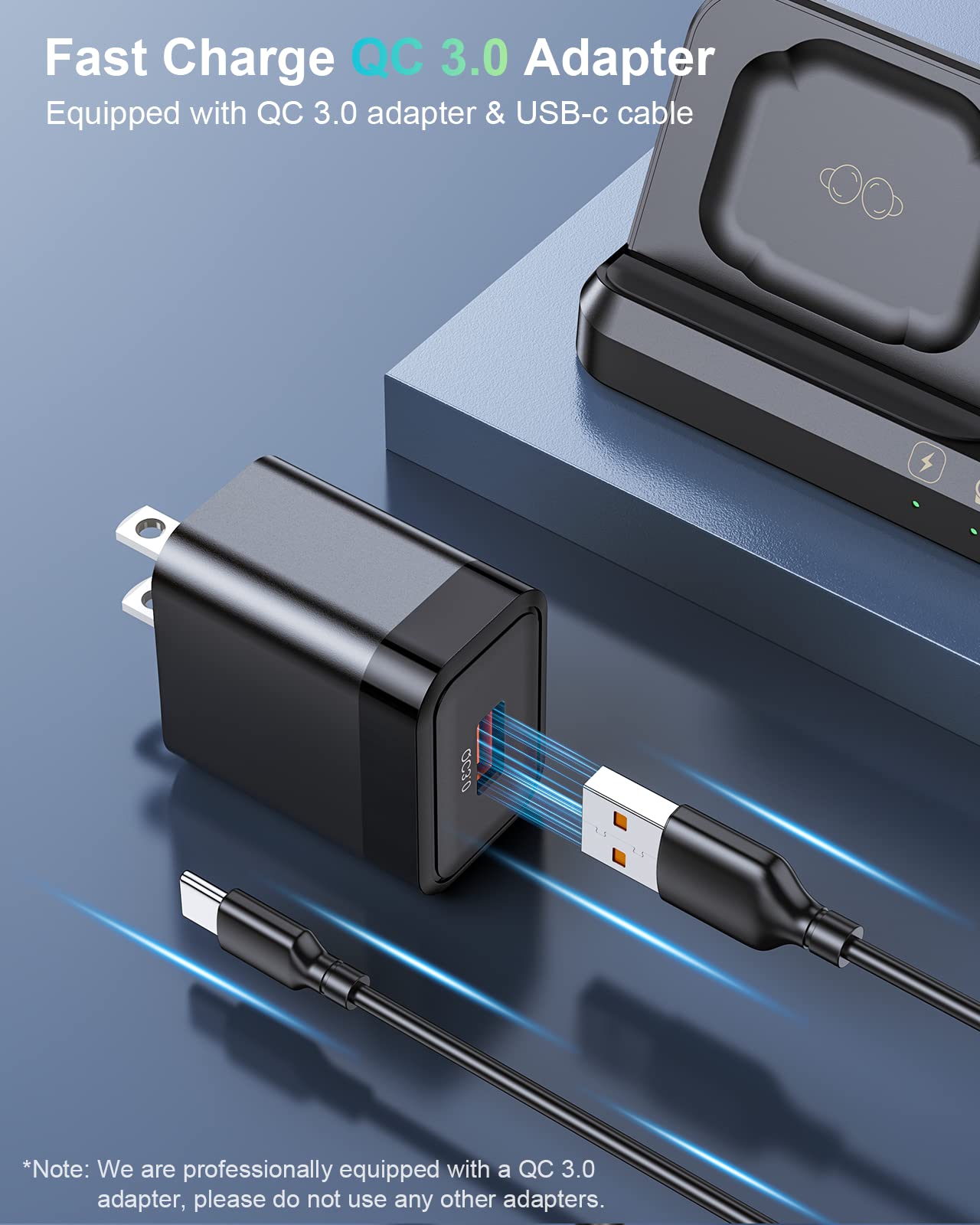 ZUBARR Wireless Charger for Samsung Charging Station and Android Multiple Devices 3 in 1 Fast Charger Stand for Phone Galaxy Z Flip 5/4/3 Z Fold S23 Ultra S22 S21 S20, Galaxy Watch 5/4/3, Buds (Blue)