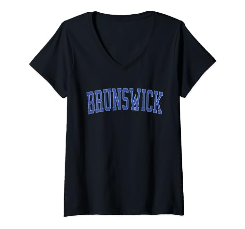 Vintage Brunswick GA Distressed Blue Varsity Style V-Neck T-Shirt