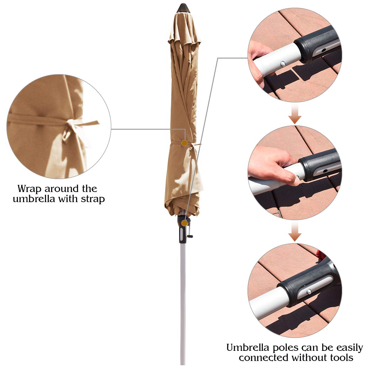 Tangkula 9 ft Patio Umbrella, Outdoor Market Table Umbrella with 1.5β Aluminum Pole, 8 Sturdy Ribs & Crank for Garden, Lawn, Deck, Backyard & Poolside (Beige)