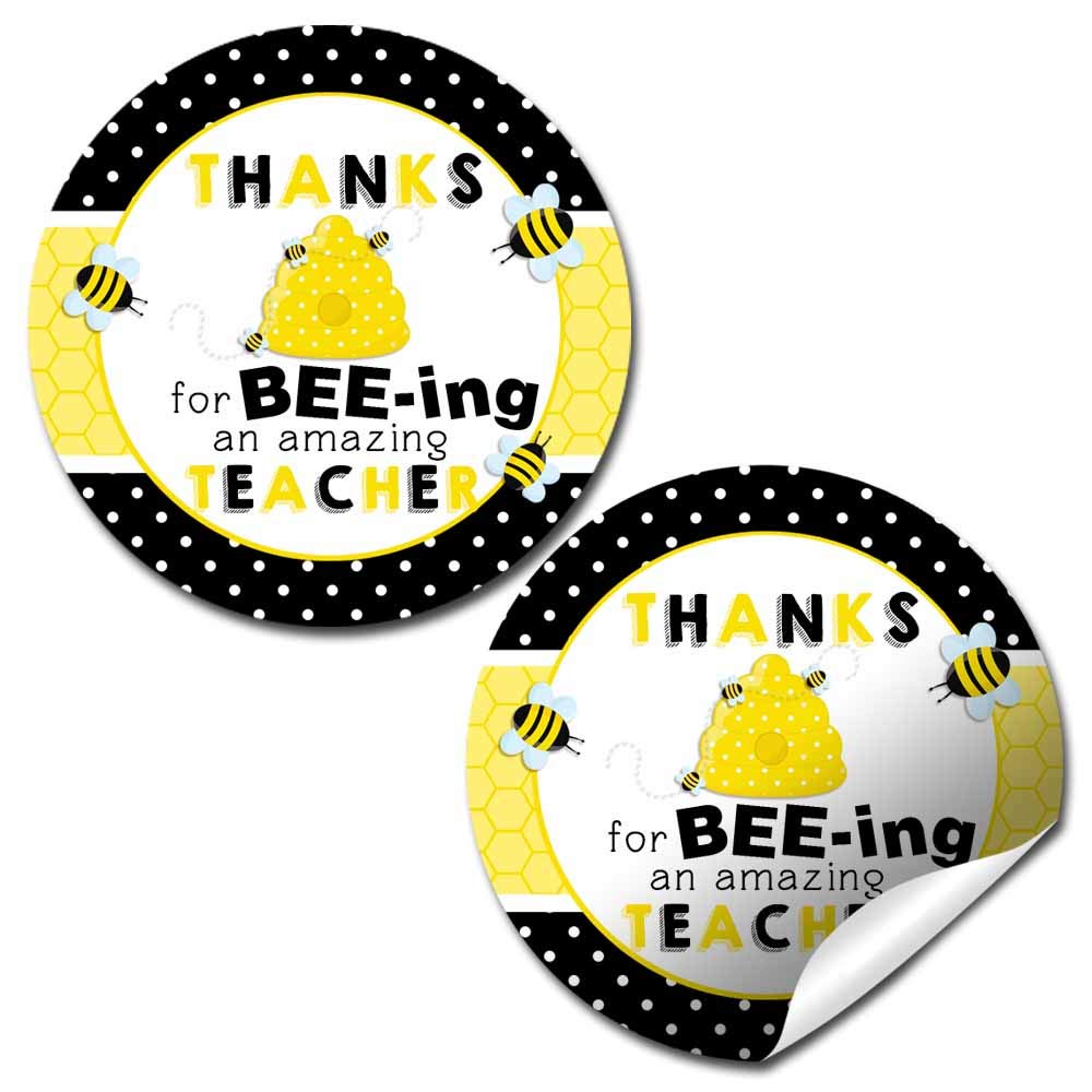 You’re Amazing Bumble Bee Themed Teacher Appreciation Thank You Sticker Labels, 40 2" Party Circle Stickers by AmandaCreation, Great for Envelope Seals & Gift Bags