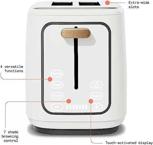Touchscreen Toaster, Toaster with Touch-Activated Display, Kitchenware by Drew Barrymore (2-Slice, White Icing)