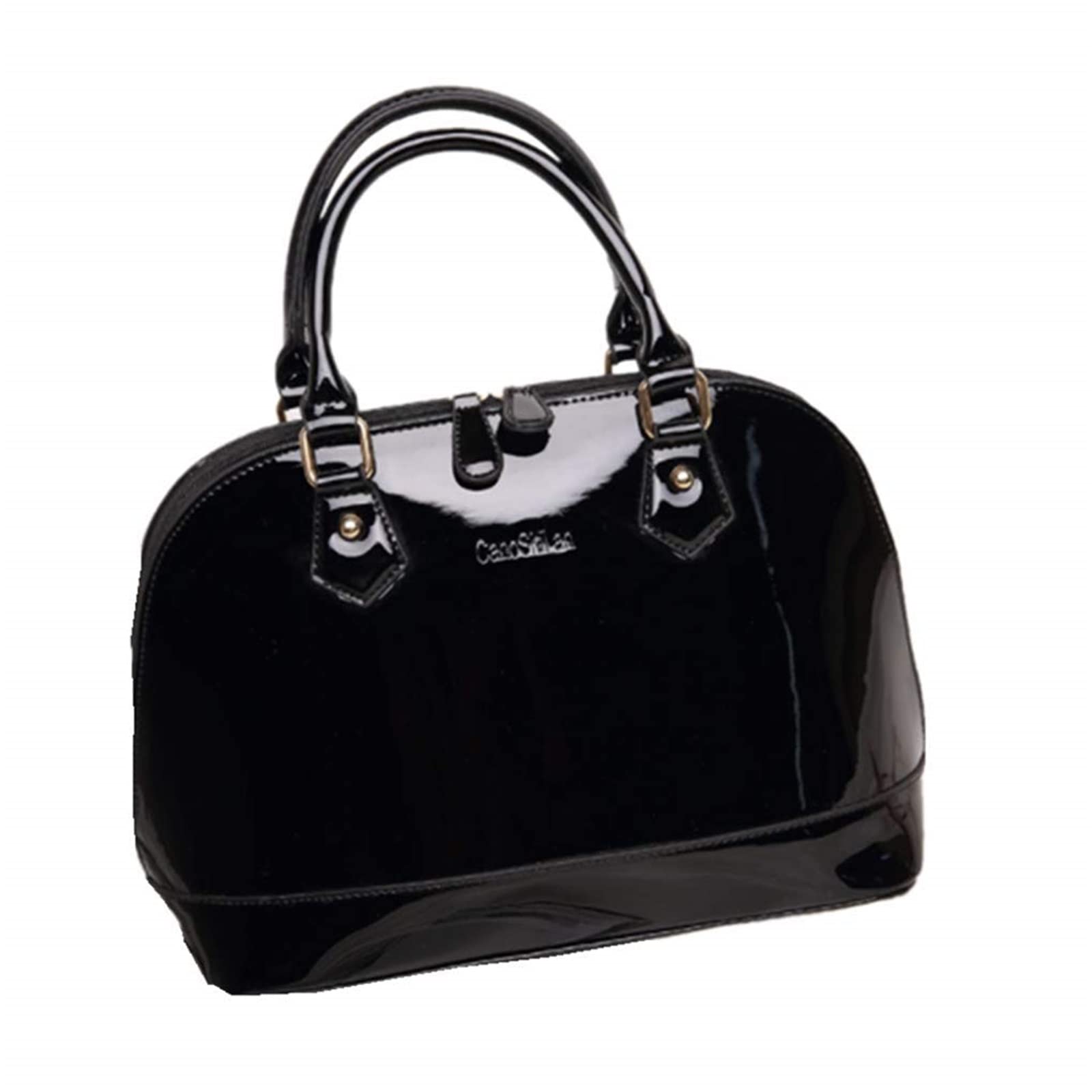 Womens Patent Leather Zip-Around Classic Dome Satchel Top-Handle Handbags Purses Shell Bag Black