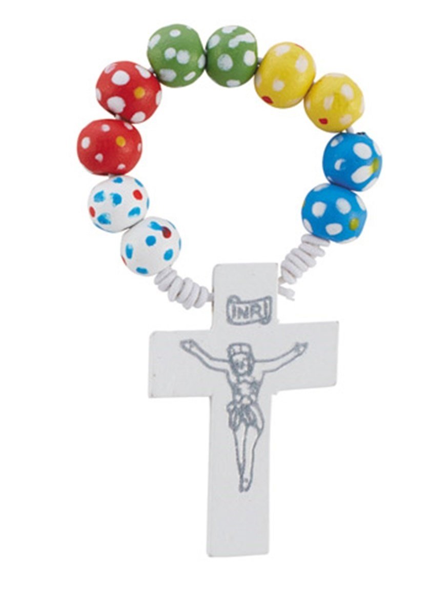 Wooden Rosary Rings with Assorted Color Crosses, Pack of 50, 2 1/2 Inch