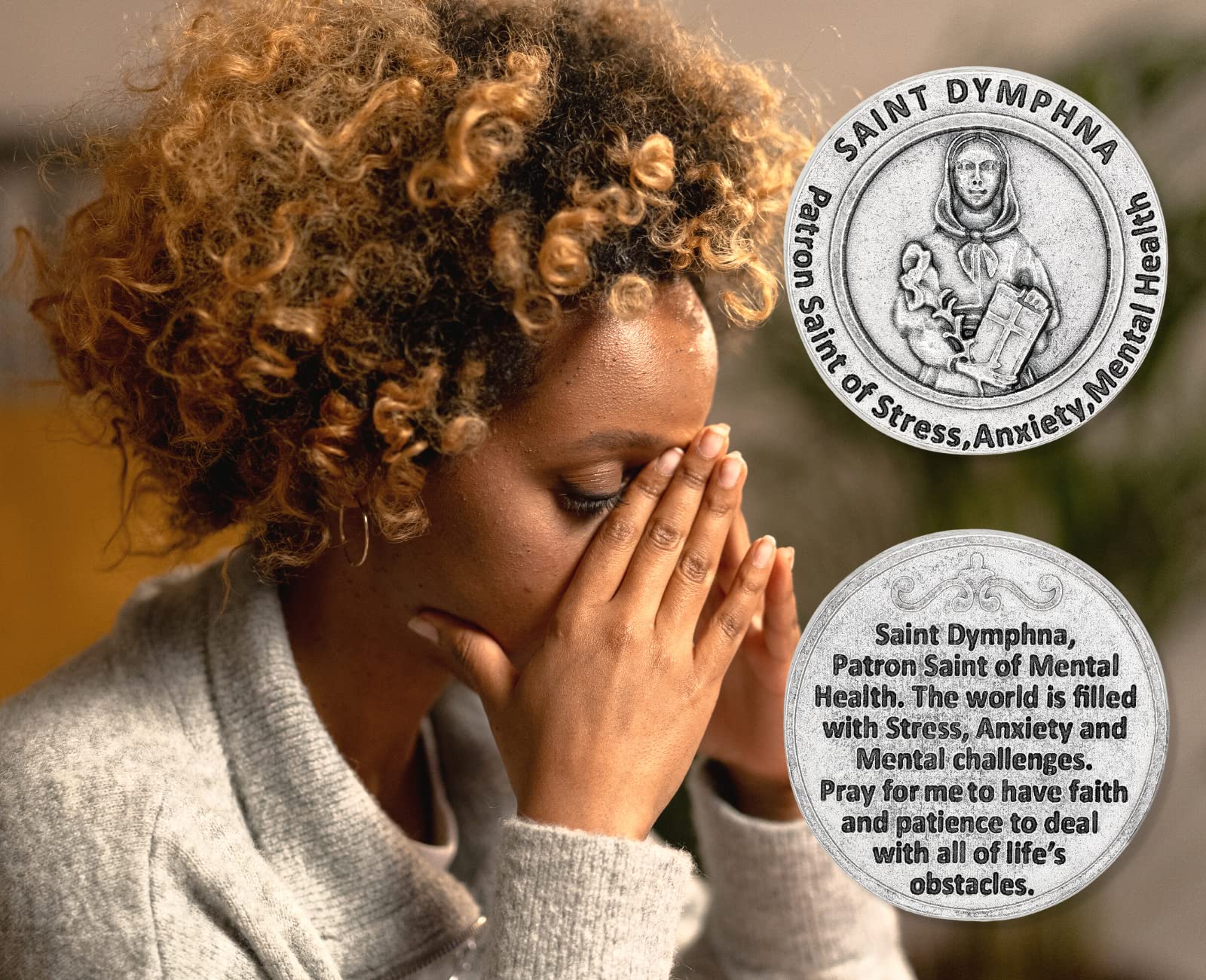 St St. Saint Dymphna Pocket Token Coin 1.2 with Prayer Catholic Patron Stress Anxiety Mental Health by Gifts Catholic, Inc.