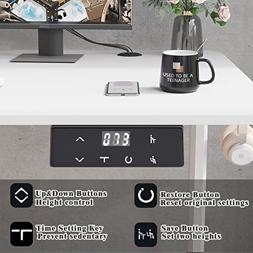 YESHOMY Electric Standing Desk Height Adjustable Table Ergonomic Home Office Workstation with Cup Holder and Headphone Hook, 43", White