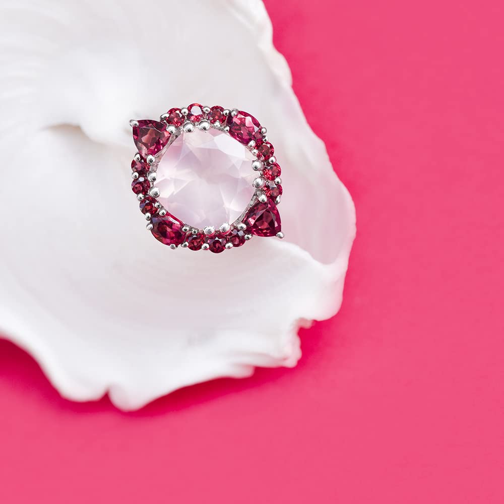 YoTreasure 5.65 ct. t.w Rose Quartz & Rhodolite .925 Sterling Silver Cluster Ring