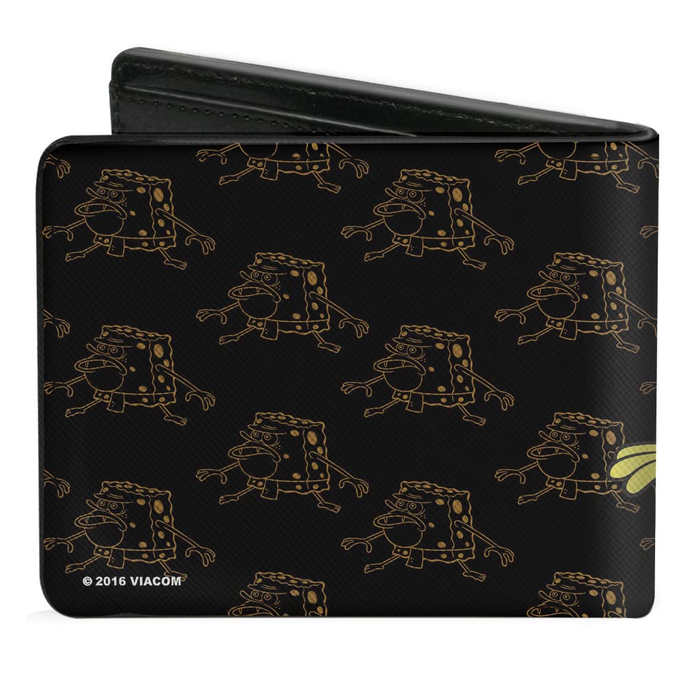 SpongeBob SquarePants mens Buckle-down Pu Bifold - Primitive Sponge Pose/Pose Outline Black/Brown Bi Fold Wallet, Multicolor, 4.0 x 3.5 US