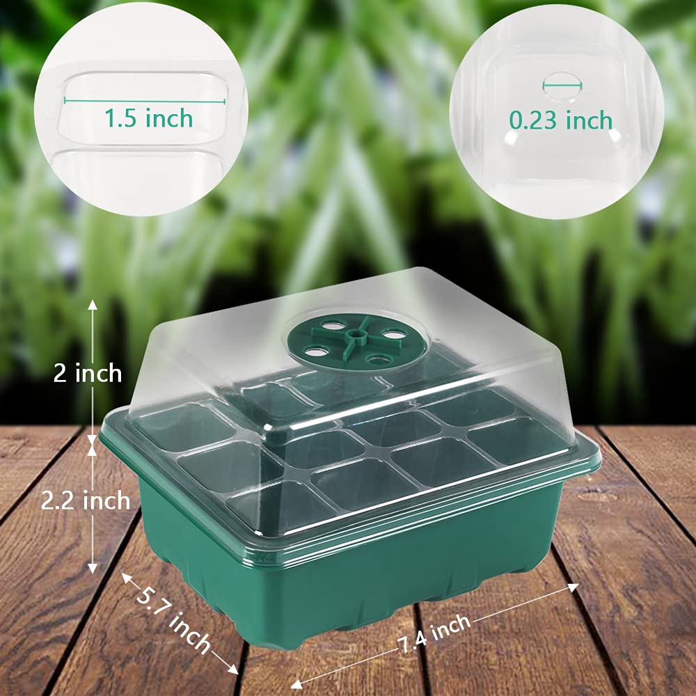 VANLAN Seed Starter Tray, 10 Pack Seed Starter Kit with Dome and Base, Humidity Adjustable Greenhouse Grow Trays for Seeds Growing Starting (Green(12 Cells))