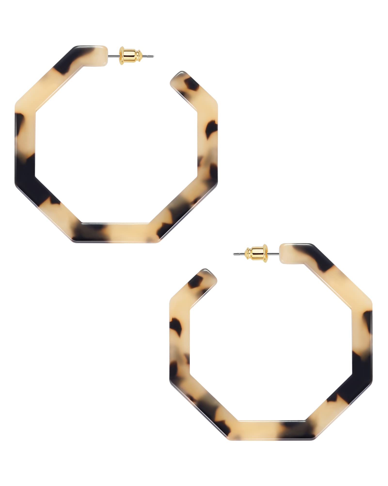wowshow Acrylic Resin Hoop Earrings for Women Statement Fashion Geometric Octagon Earrings