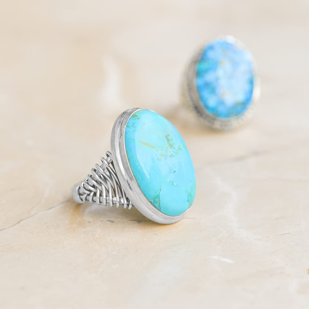 YoTreasure Blue Mohave Turquoise Solid 925 Sterling Silver Chunky Ring Jewelry