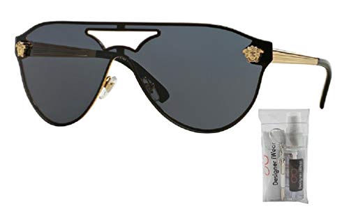 Versace VE2161 100287 42M Gold/Grey Aviator Sunglasses For Men For Women + BUNDLE with Designer iWear Eyewear Kit