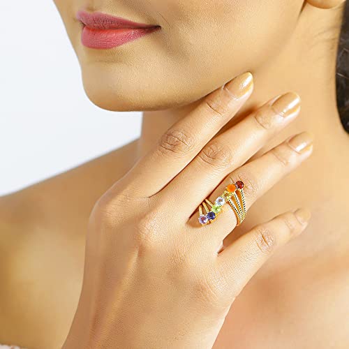 YoTreasure Chakra Healing Gemstone 925 Sterling Silver Gold Plated Bypass Ring Jewelry