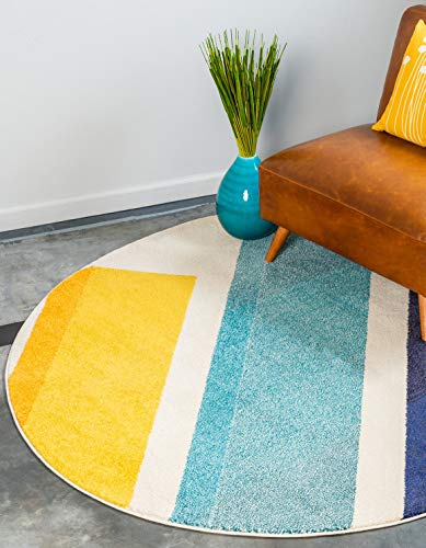 Unique Loom Estrella Collection Colorful, Modern, Graphs, Abstract Area Rug, 6' 0" x 6' 0", Beige/Blue