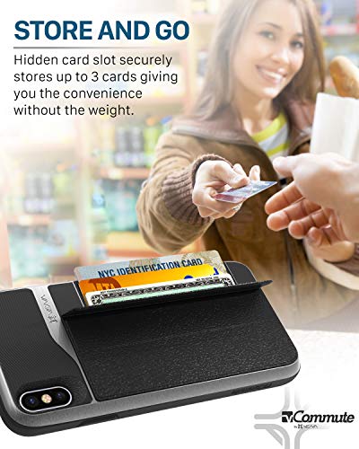 VENA iPhone Xs Max Wallet Case, vCommute (Military Grade Drop Protection) Flip Leather Cover Card Slot Holder with Kickstand Designed for Apple iPhone Xs Max - Space Gray