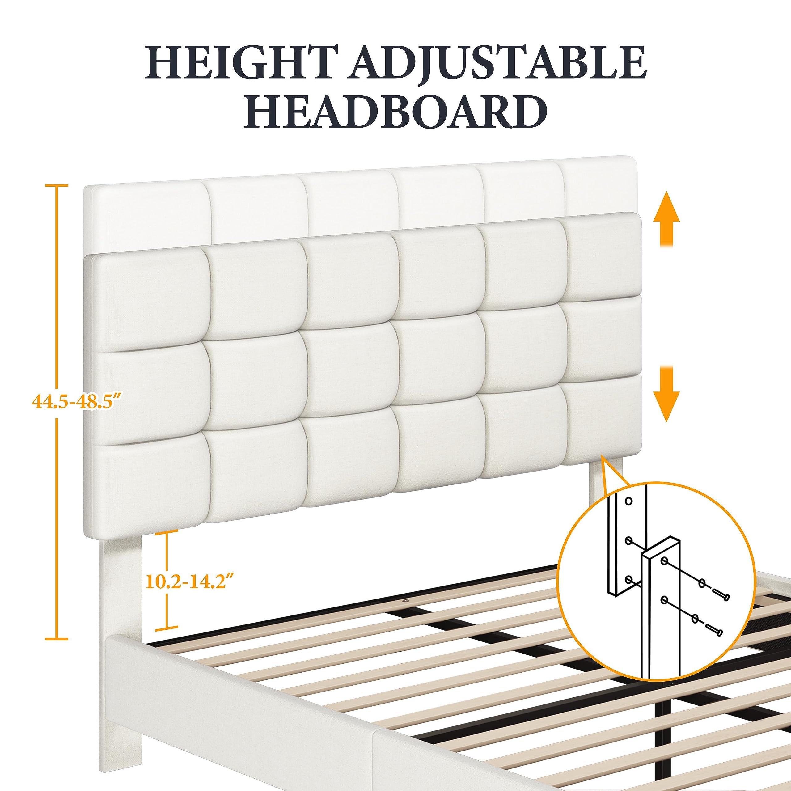 Yaheetech Queen Bed Frame Scandinavian Natural Pine Wood Platform Bed, Detachable Wooden Slats for Easy Assembly/6.2 inch Clearance Space/Noise-Free/No Box Spring Needed, White Queen Bed