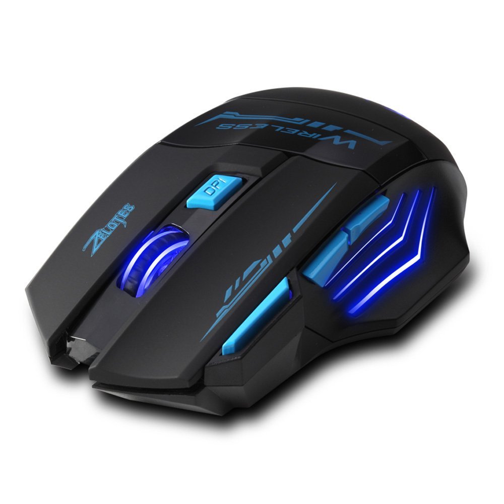 zelotes Professional LED USB Optical 2400 DPI 7 Button USB 2.4G Portable Mobile Wireless Gaming Mouse Mice for Gamer,Notebook, PC, Laptop, Computer, MacBook (Black)