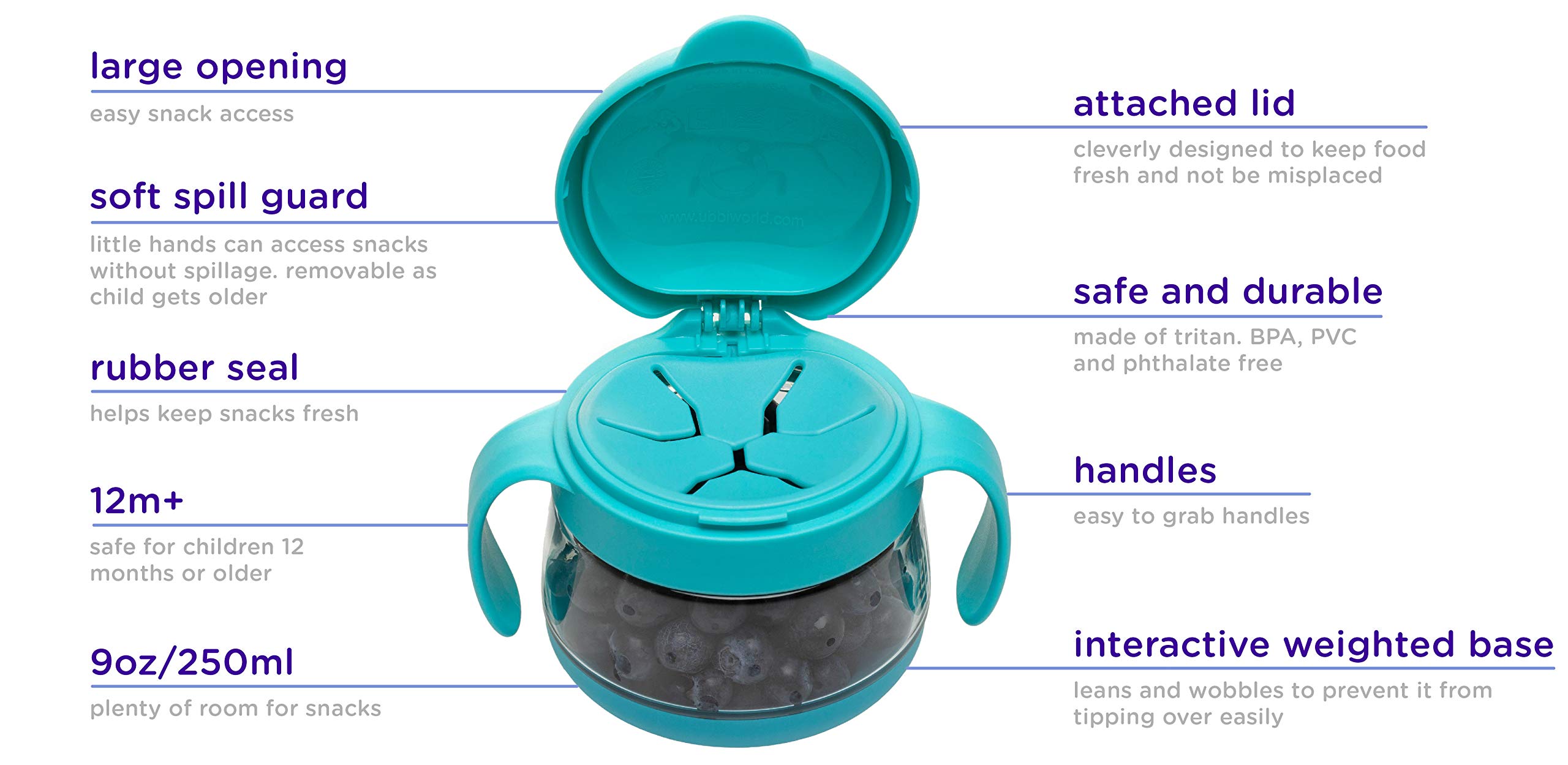 Ubbi Tweat No Spill Snack Container for Kids, BPA-Free, Toddler Snack Catcher, Blue
