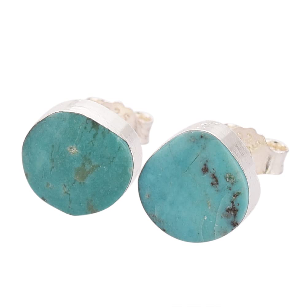 ZENGORI 1 Pair 925 Sterling Silver Natural Freeform Turquoise Stud Earrings Women Jewelry SS043