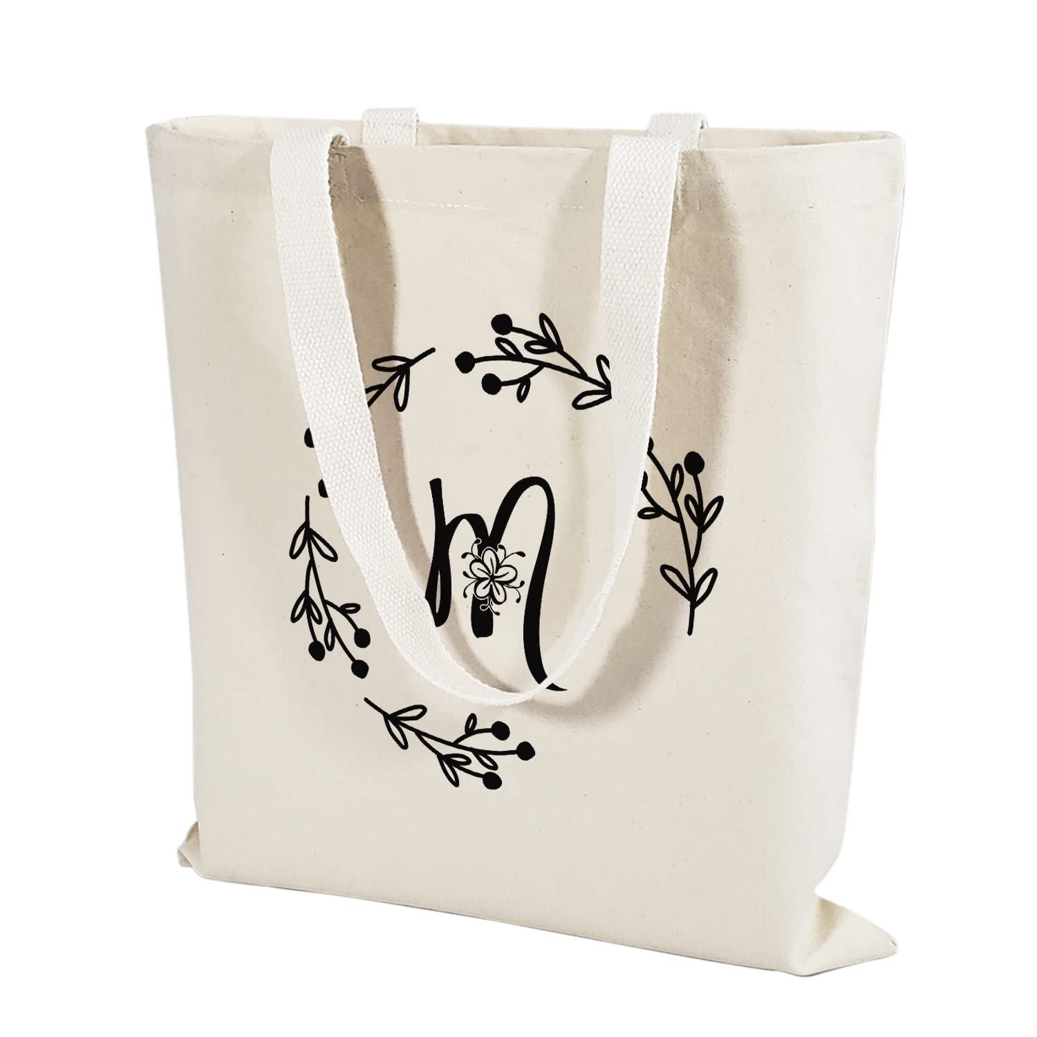 TBF Personalized Initial Canvas Tote Bag, Sturdy Gift Tote Bags for Women (M)