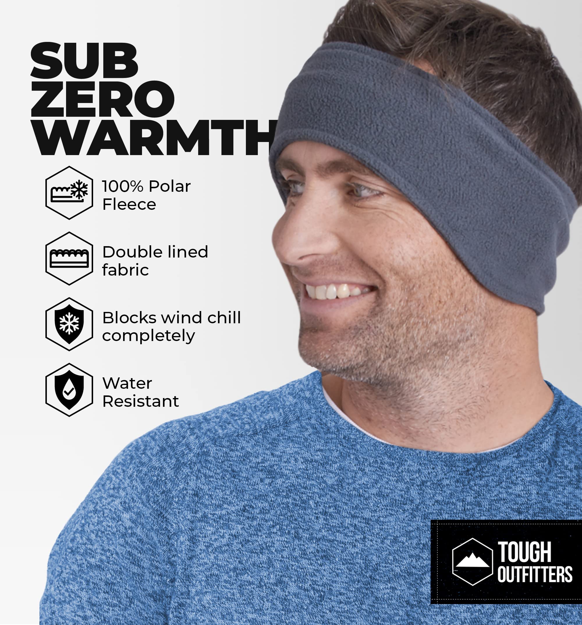 Tough Headwear Ear Warmer Headband - Ear Muffs - Running Winter Headband, Fleece Headband for Men & Women for Cold Weather