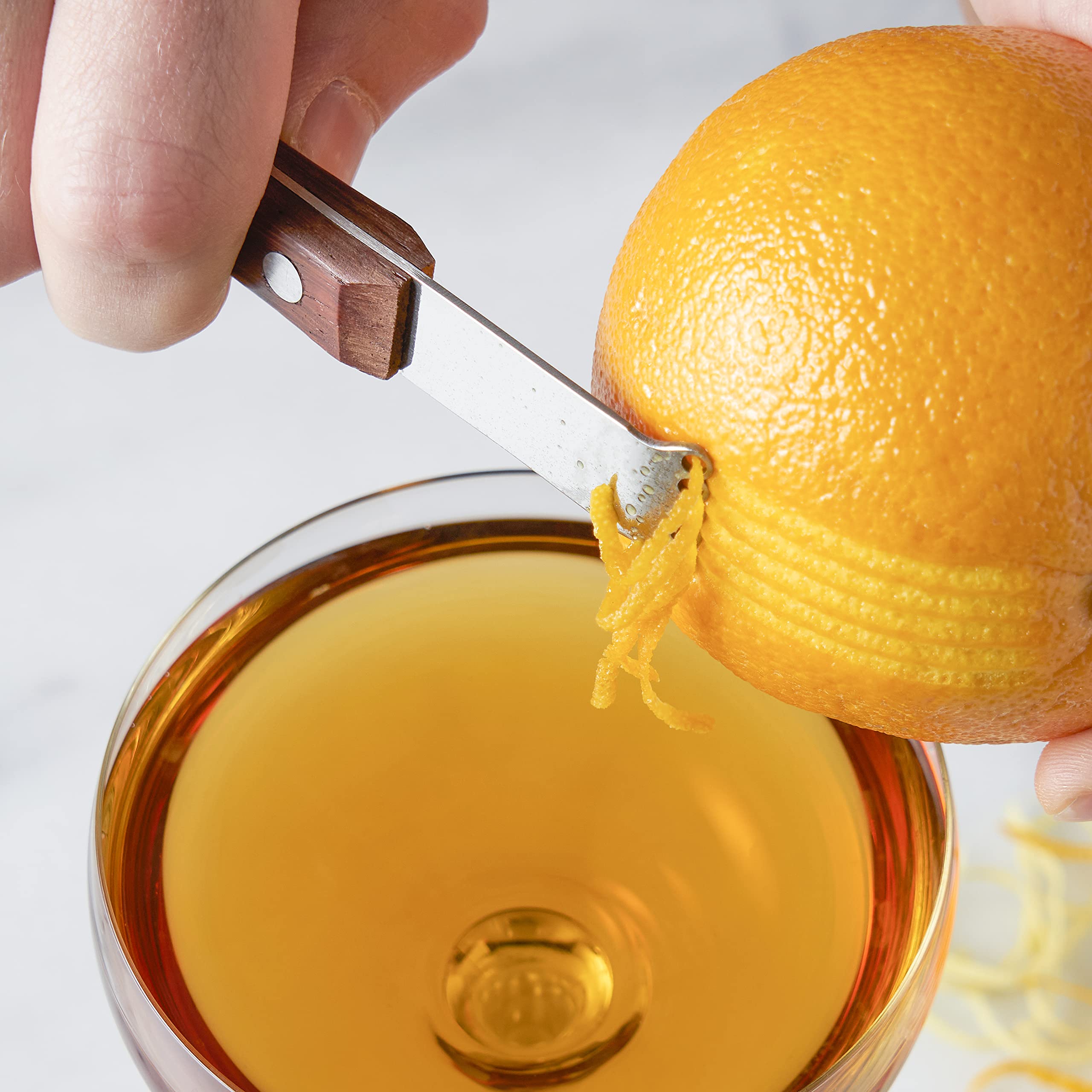Viski Citrus Zester, Acacia Wood Handle, Lemon Zester Bar Tool, Stainless Steel Citrus Zester, Riveted Base, Set of 1