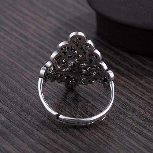 XCFS 925 Sterling Silver Plated Retro Celtic Knot Hollow Long Vintage Pattern adjustable Band ring,size 5-9