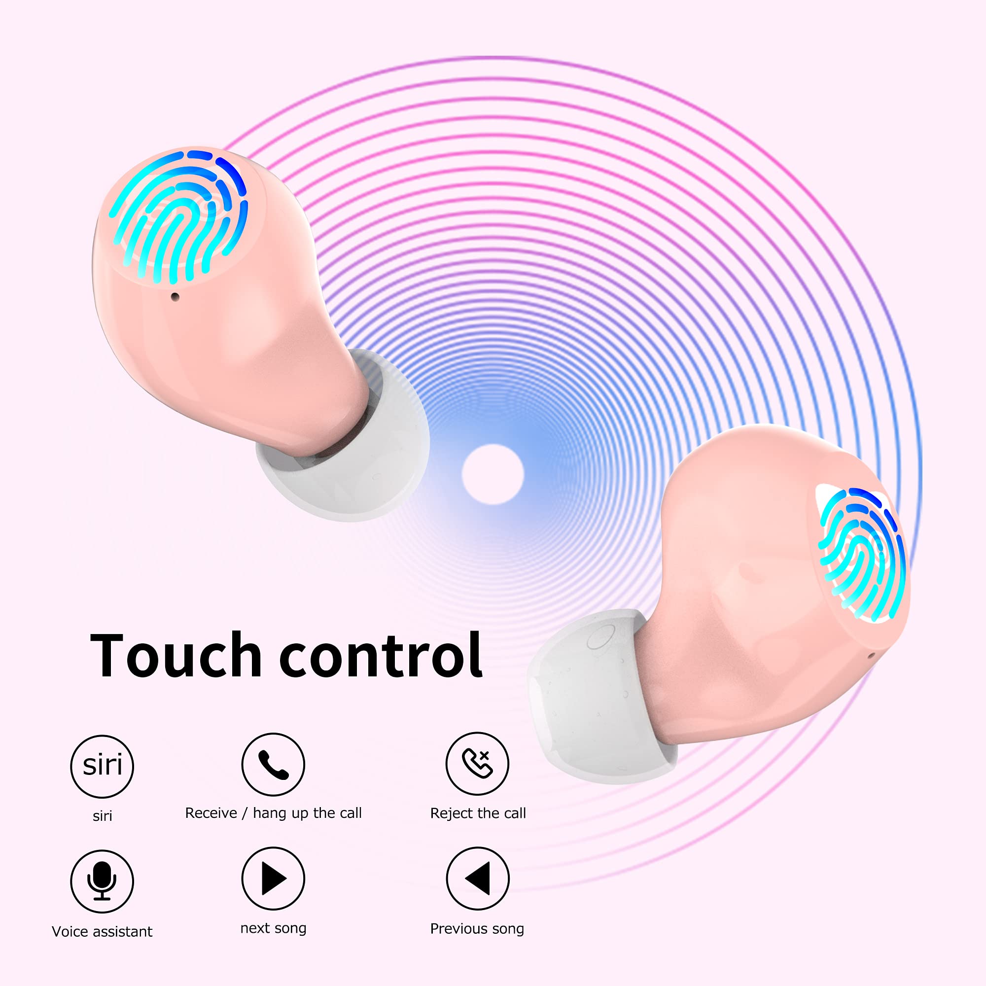 Togetface Bluetooth Kids Earbuds, Pink Wireless Earbuds for Girls and School Classroom Earpods Small Ears Headphone Earphones Airpods in-Ear Headset