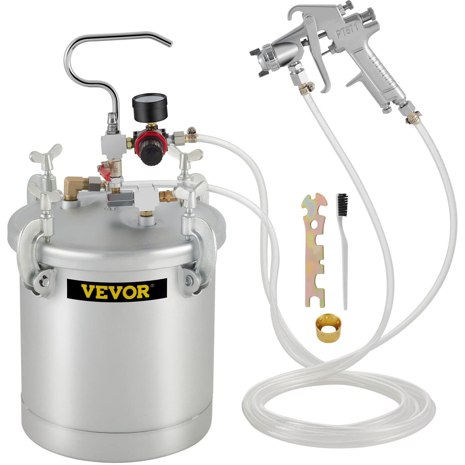 VEVOR Paint Tank 10L Pressure Pot Paint Sprayer 2.5 Gallon Pressure Spray Gun Regulator (10L 1.5mm)